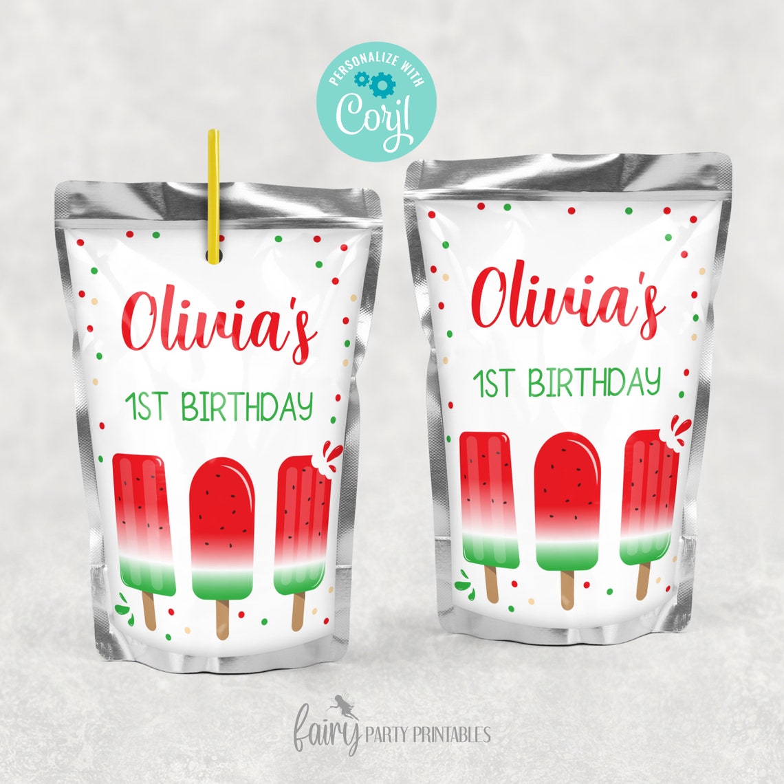 EDITABLE Watermelon Popsicle Capri Sun Labels Juice Pouch - Etsy