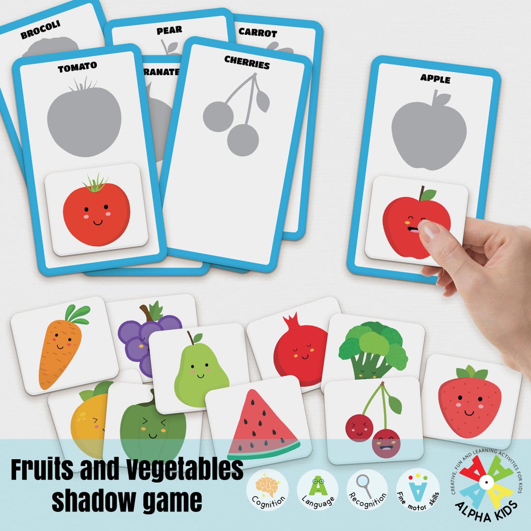 Printable Shadow Activity, Match the Fruits and Vegetables Shadow ...