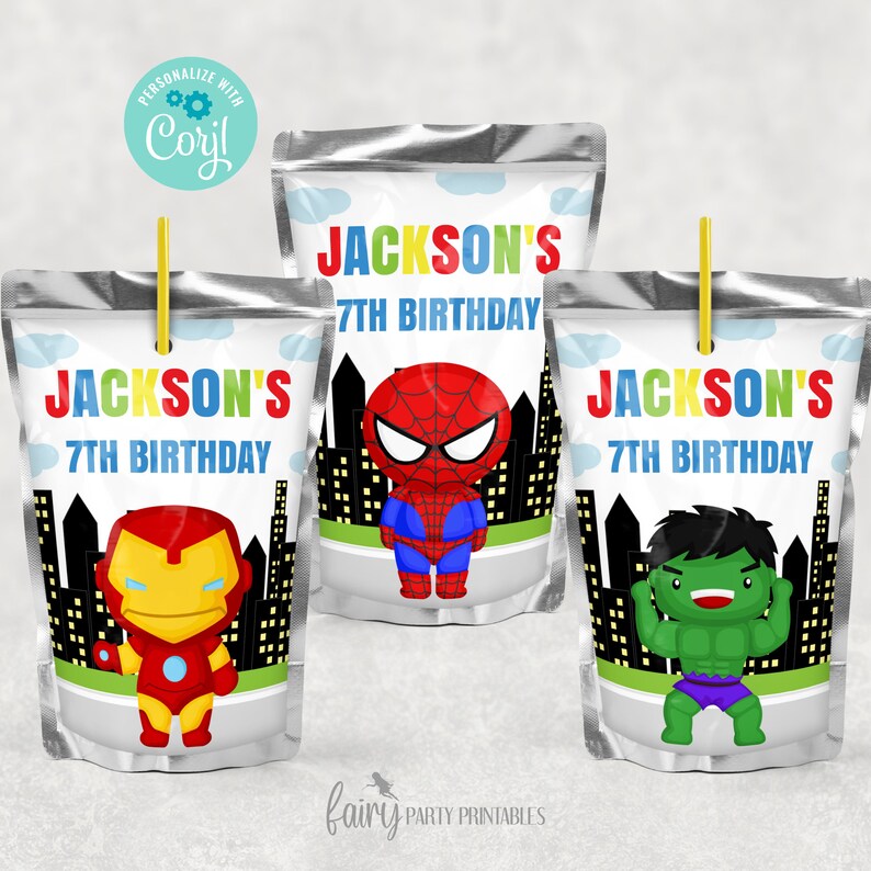 EDITABLE Superheroes Capri Sun Labels Juice Pouch Birthday - Etsy