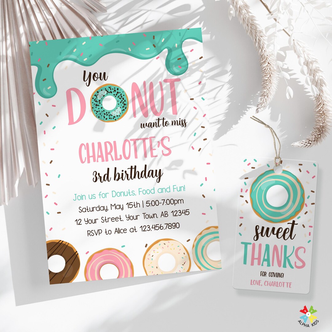 EDITABLE Printable Donut Birthday Invitation Template, Donut Birthday ...