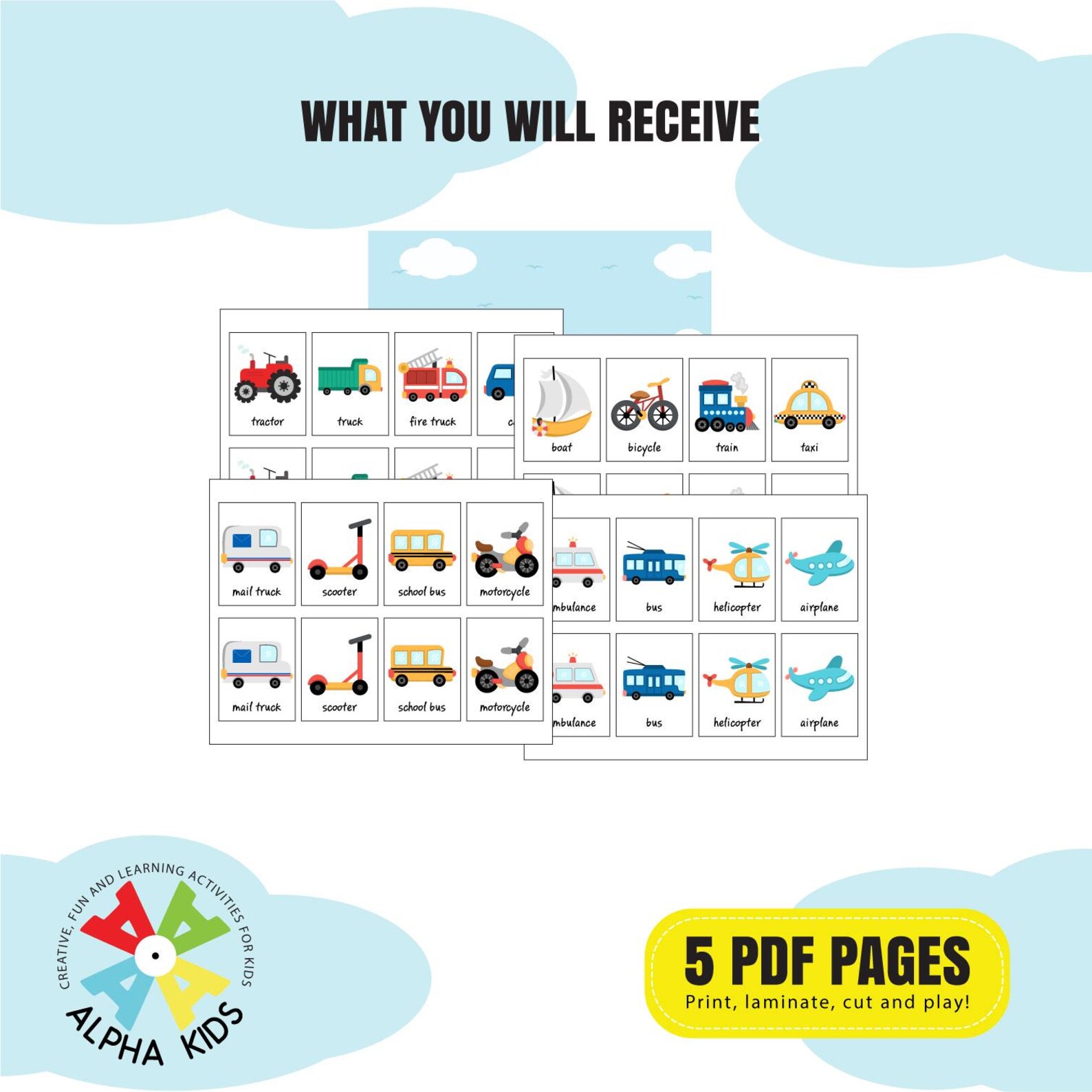 Printable Memory Game Cards, Transportation Matching Cards, Vehicles ...