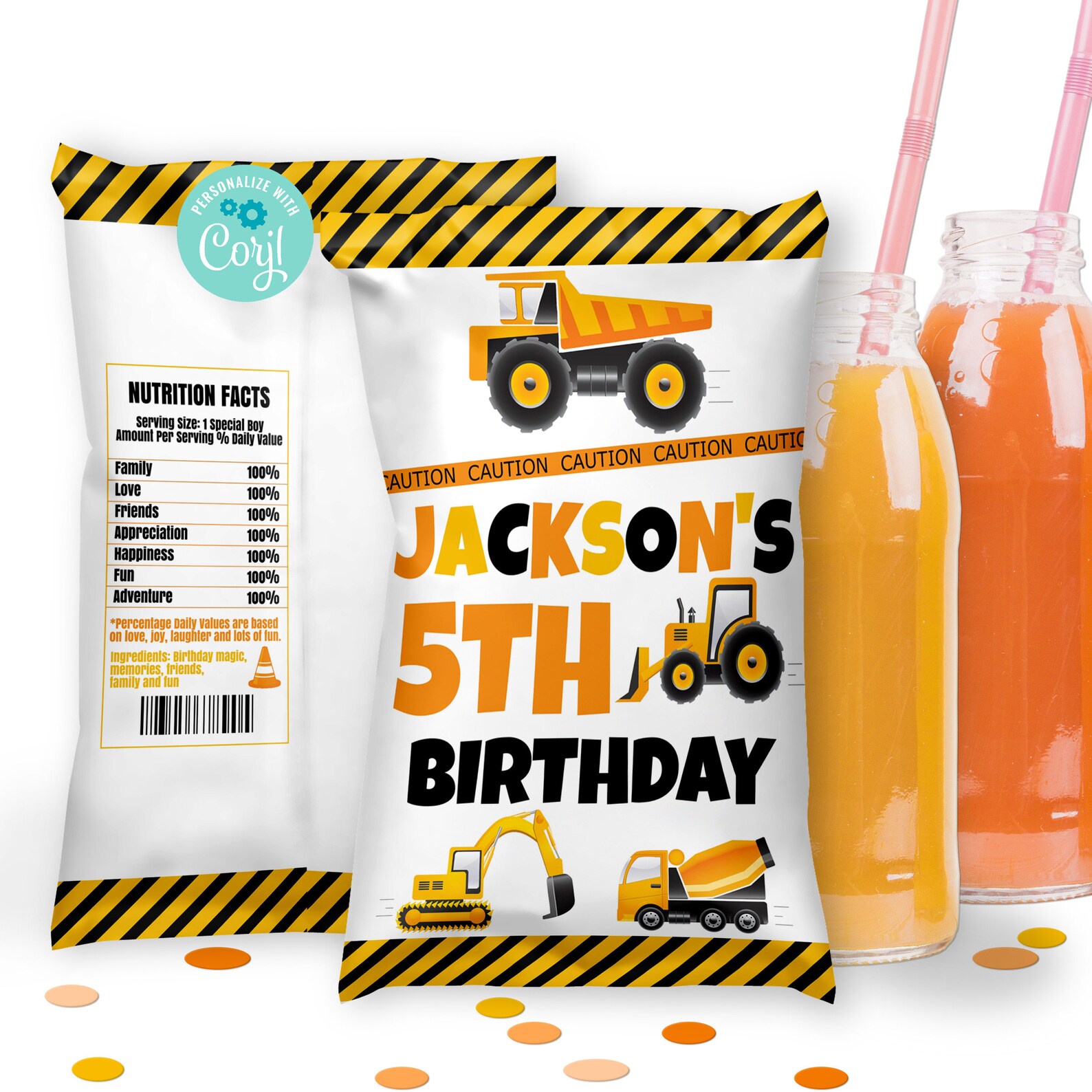 EDITABLE Construction Chips Bag Labels Dump Truck Digger - Etsy