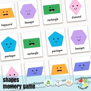Printable Shapes Memory Game Cards, Shapes Matching Cards, Shapes ...