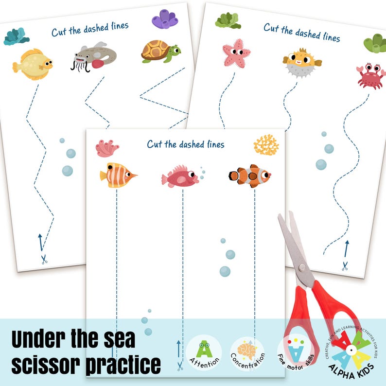 Printable Under the Sea Scissor Skills Activities, Printable Ocean ...
