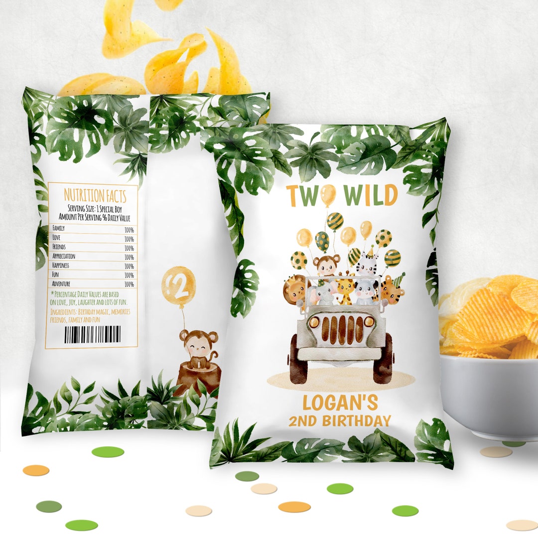 EDITABLE Safari Animals Chips Bag TWO WILD Birthday Party - Etsy