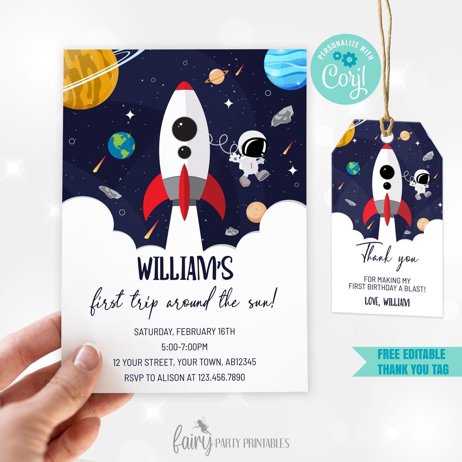 EDITABLE Outer Space Birthday Invitation Template Rocket Ship - Etsy