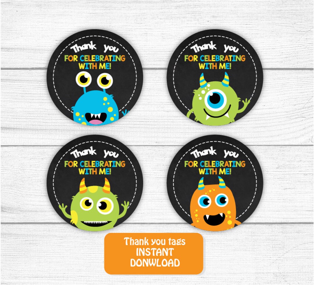 Printable Monster Thank You Tag, Monsters Birthday Thank You Tag ...