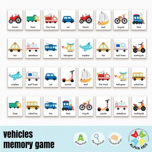 Printable Memory Game Cards, Transportation Matching Cards, Vehicles ...