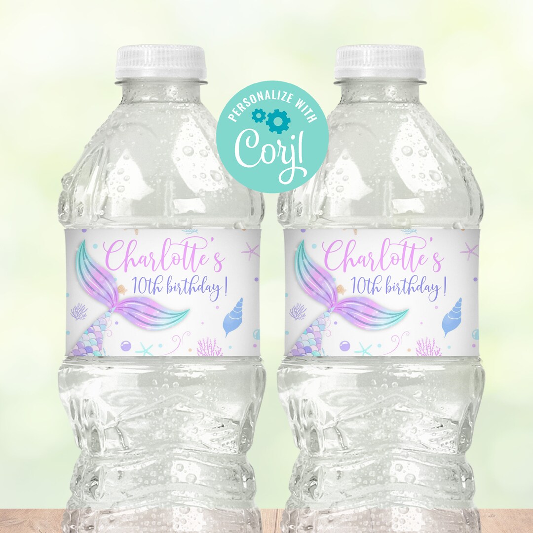 EDITABLE Mermaid Water Bottle Labels, Bottle Birthday Mermaid Corjl ...