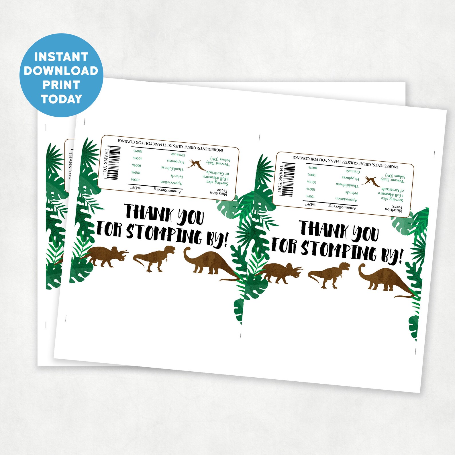 Printable Dinosaur Birthday Thank You Candy Bar Labels T-rex - Etsy