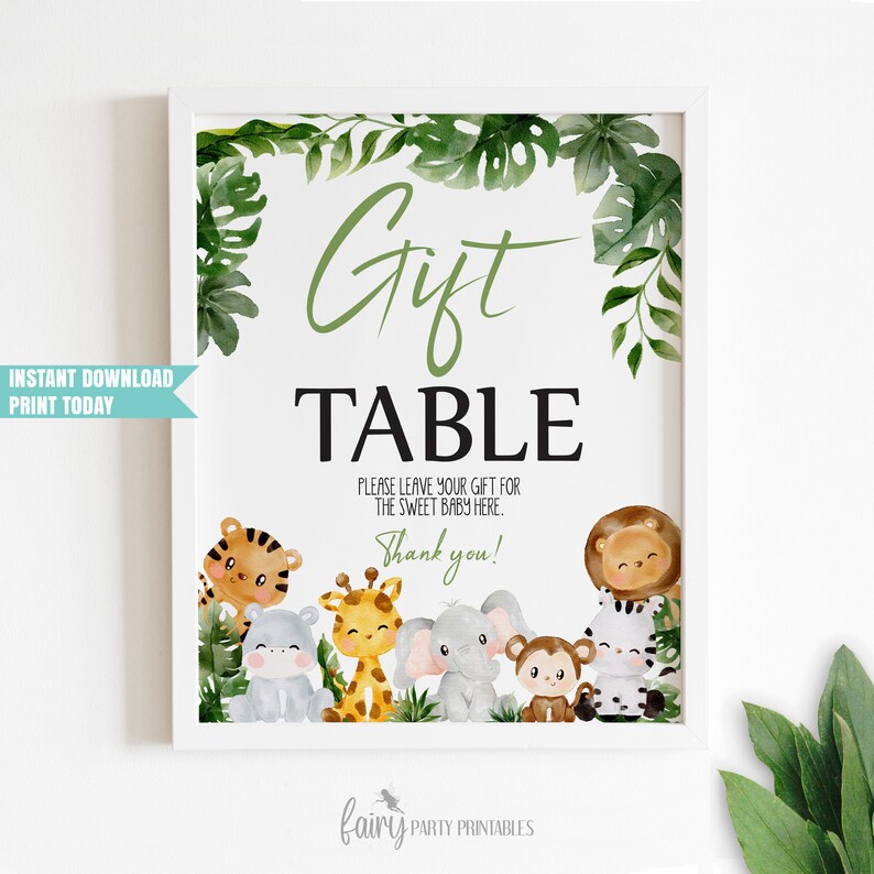 Printable Jungle Animals Gift Table Sign Safari Animals Baby - Etsy