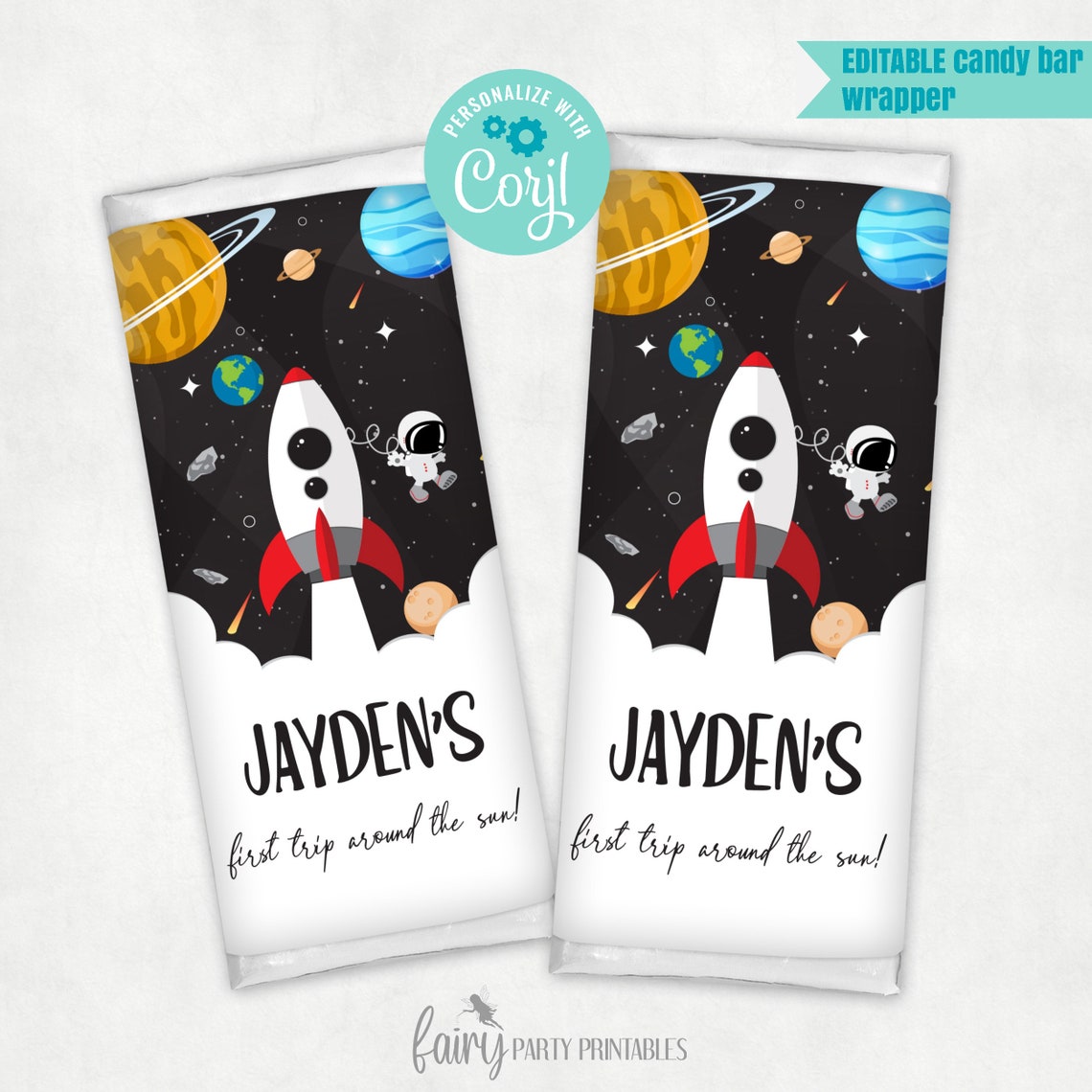 EDITABLE Outer Space Birthday Thank You Candy Bar Labels - Etsy
