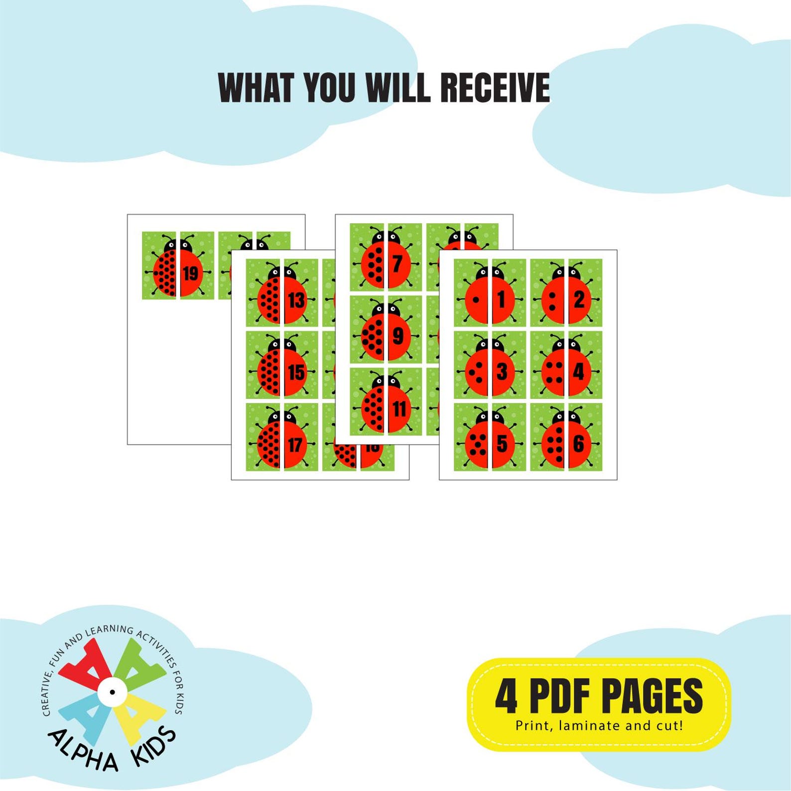 Printable Count Activity Puzzle Card, Ladybug Count and Match ...