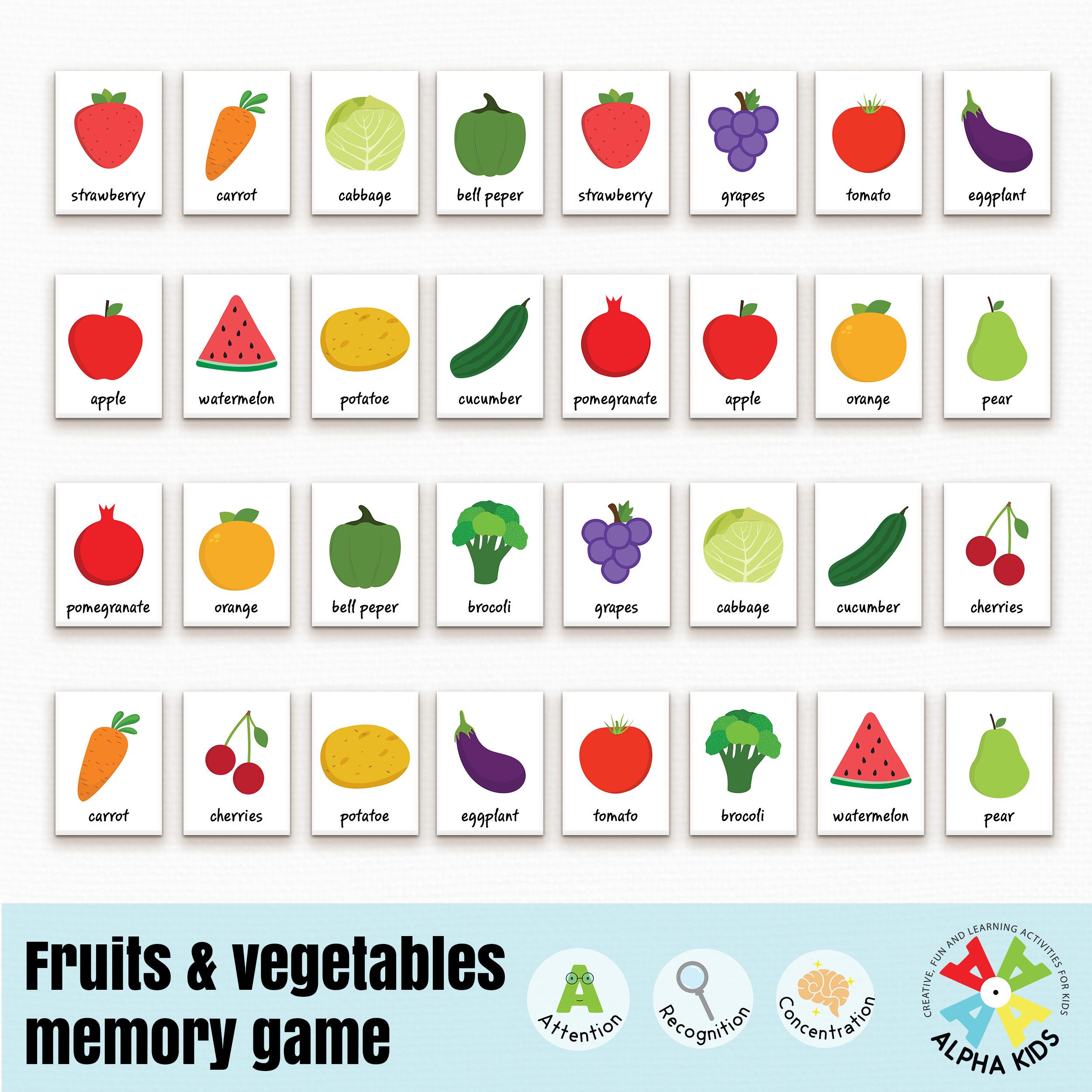 Printable Memory Game Cards, Matching Cards, Fruits and Vegetables ...