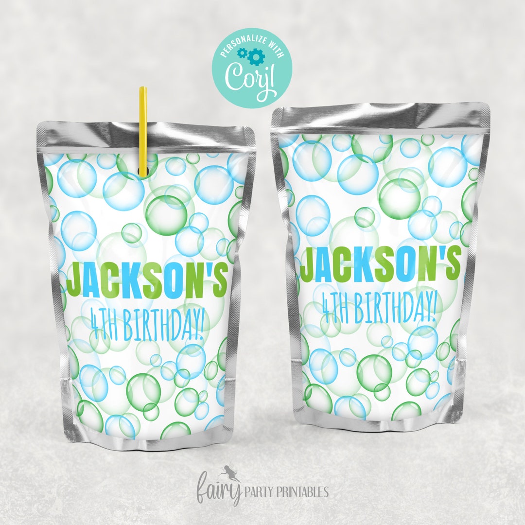 EDITABLE Bubbles Capri Sun Labels, Juice Pouch Birthday Soap Bubbles ...
