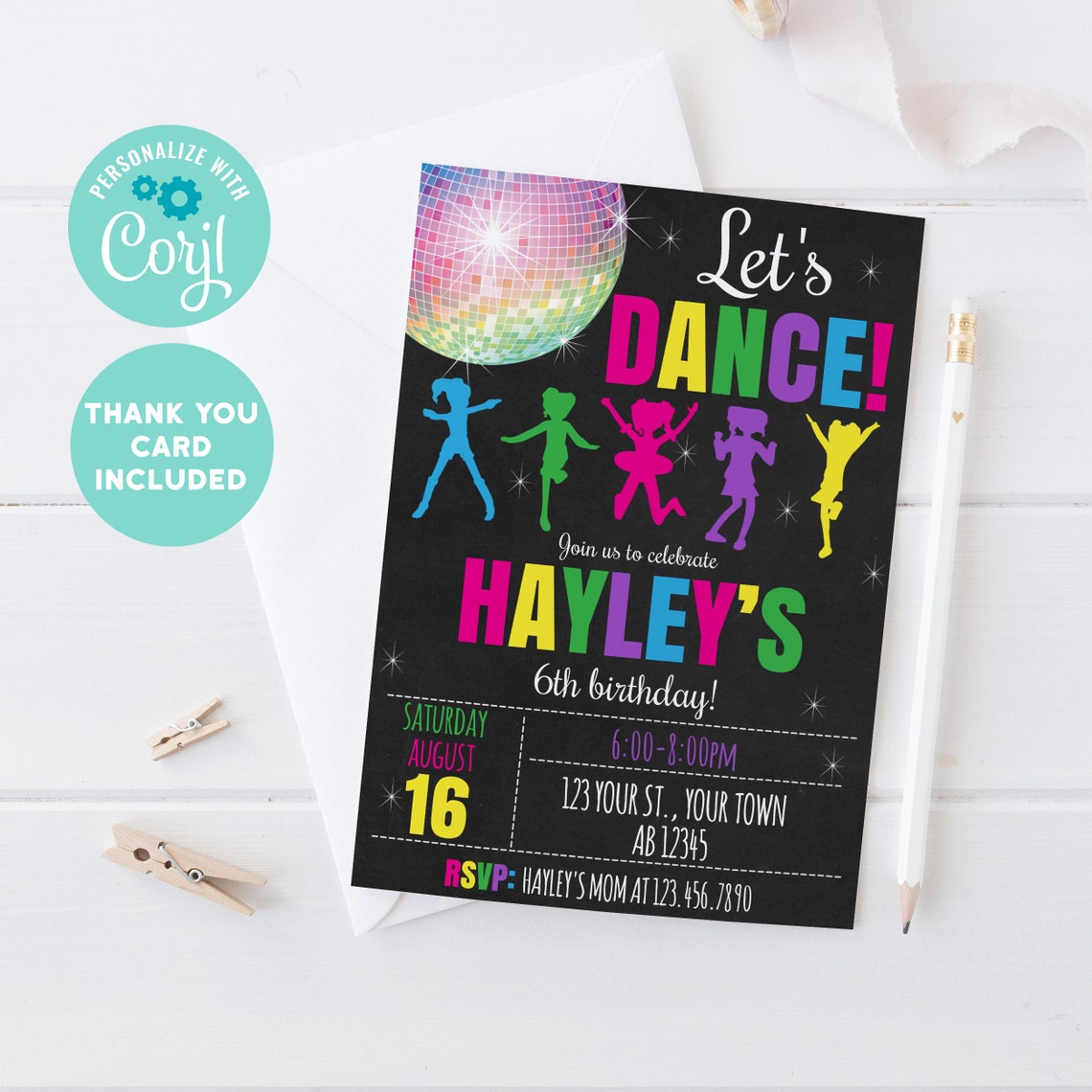 EDITABLE Printable Let's Dance Invitation Girls Disco - Etsy