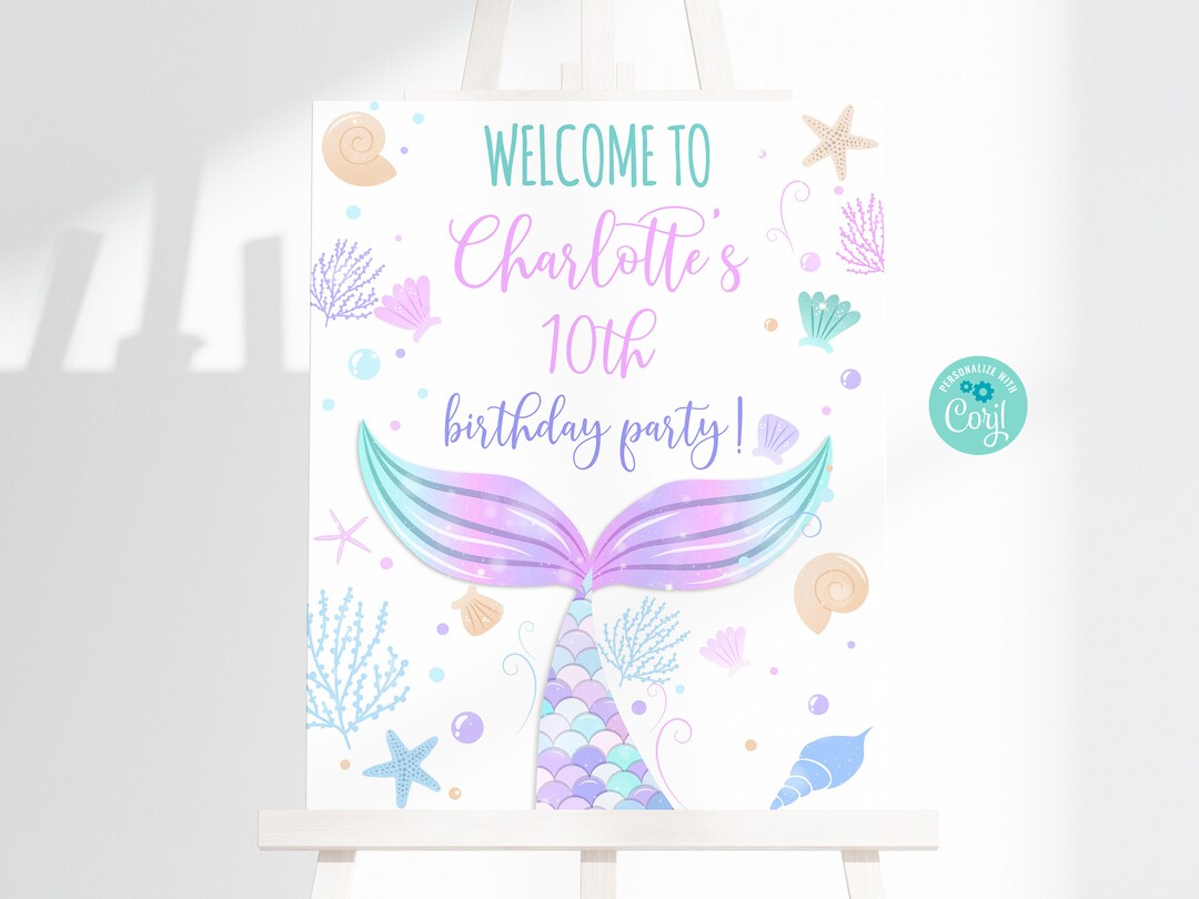 EDITABLE Mermaid Birthday Welcome Sign, Mermaid Birthday Party Welcome ...