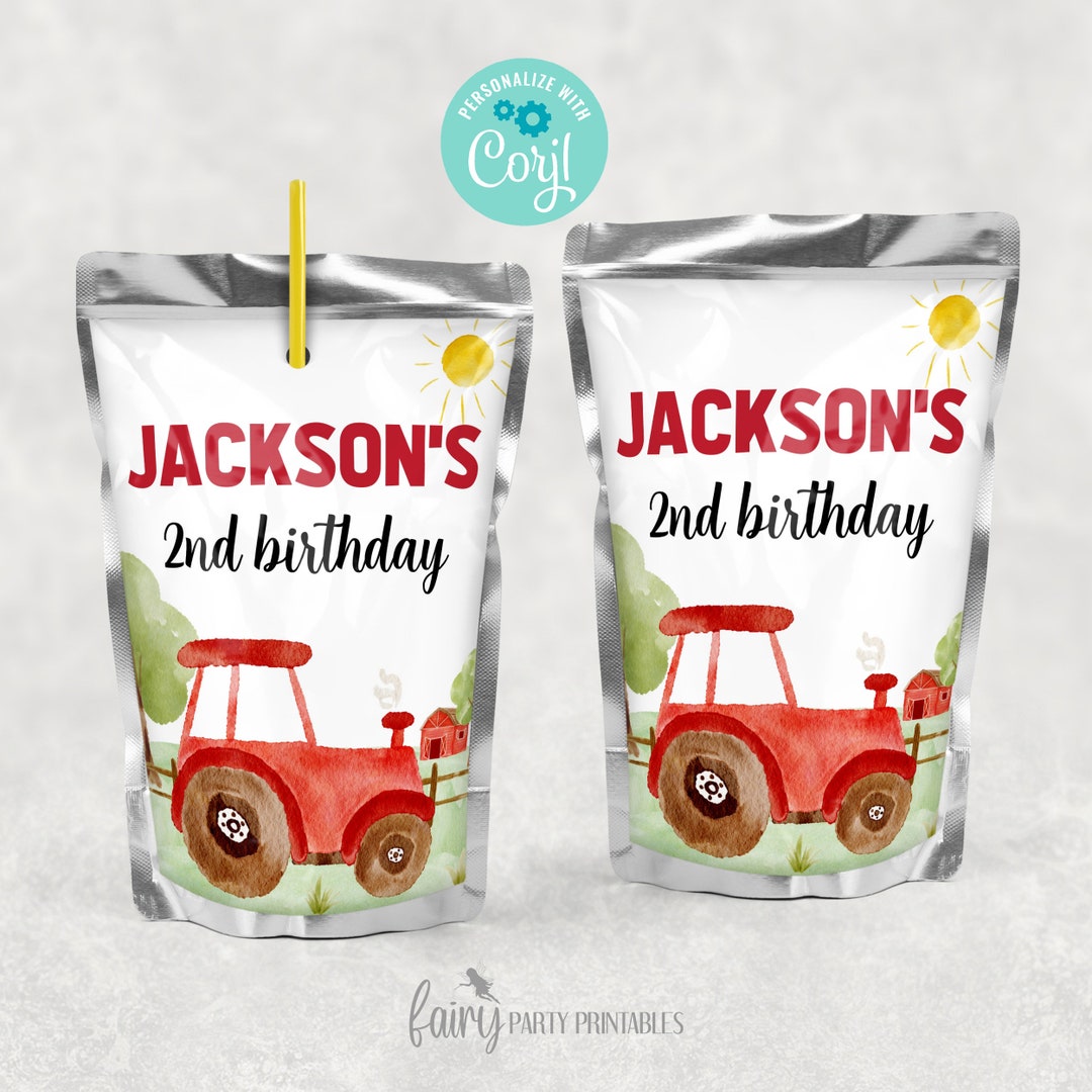 EDITABLE Farm Red Tractor Capri Sun Labels, Juice Pouch Birthday Farm ...