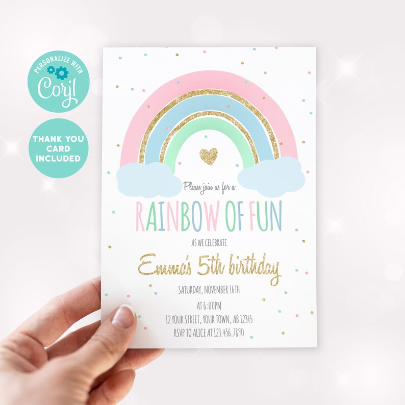 EDITABLE Printable Rainbow Birthday Invitation Rainbow of Fun - Etsy