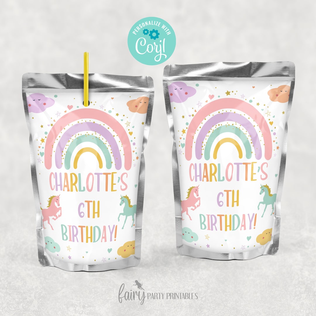 EDITABLE Unicorns and Rainbows Capri Sun Labels, Unicorn Juice Pouch ...