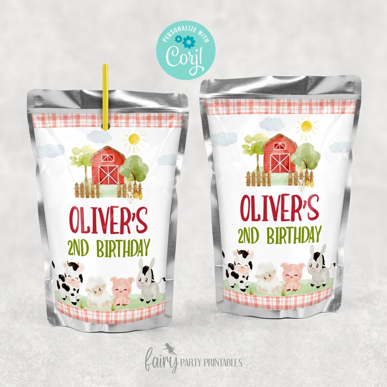 EDITABLE Farm Animals Capri Sun Labels Juice Pouch Birthday - Etsy