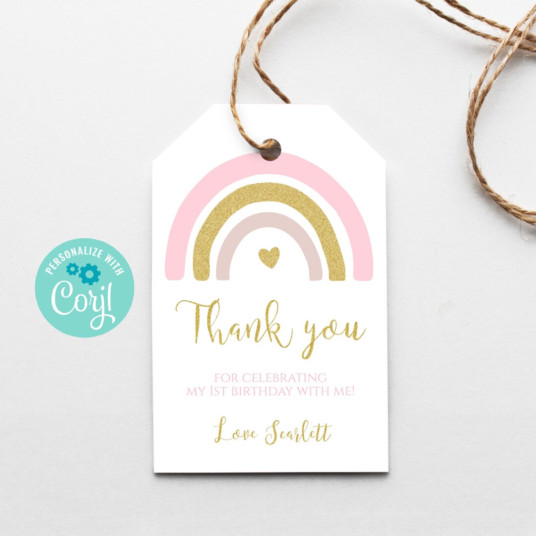 EDITABLE Printable Boho Rainbow Birthday Favor Thank You Tag - Etsy
