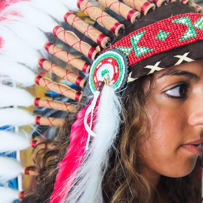 Indian Headdress Replica 90cm Chief Headdress w Real Red & | Etsy
