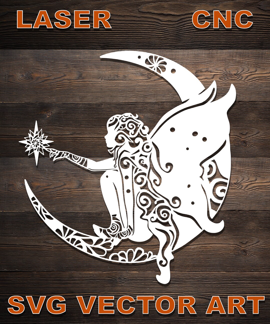 Fairy on Moon Mandala SVG File - Laser, CNC, Cricut, Xtool, Diode ...