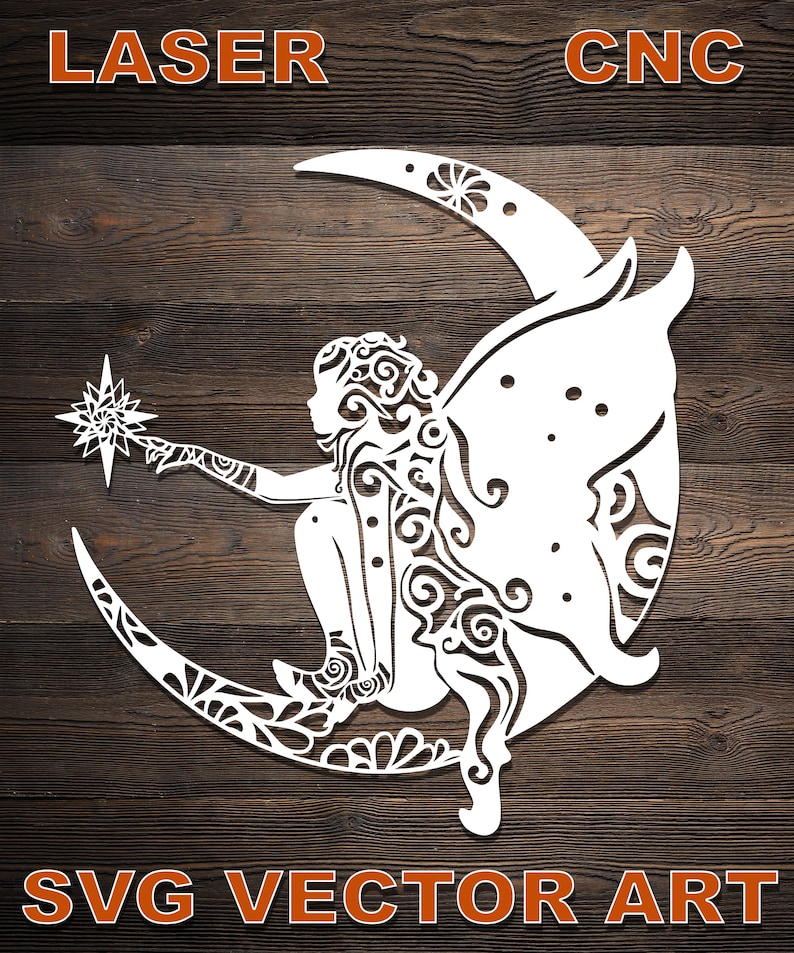 Fairy on Moon Mandala SVG File - Laser, CNC, Cricut, Xtool, Diode ...