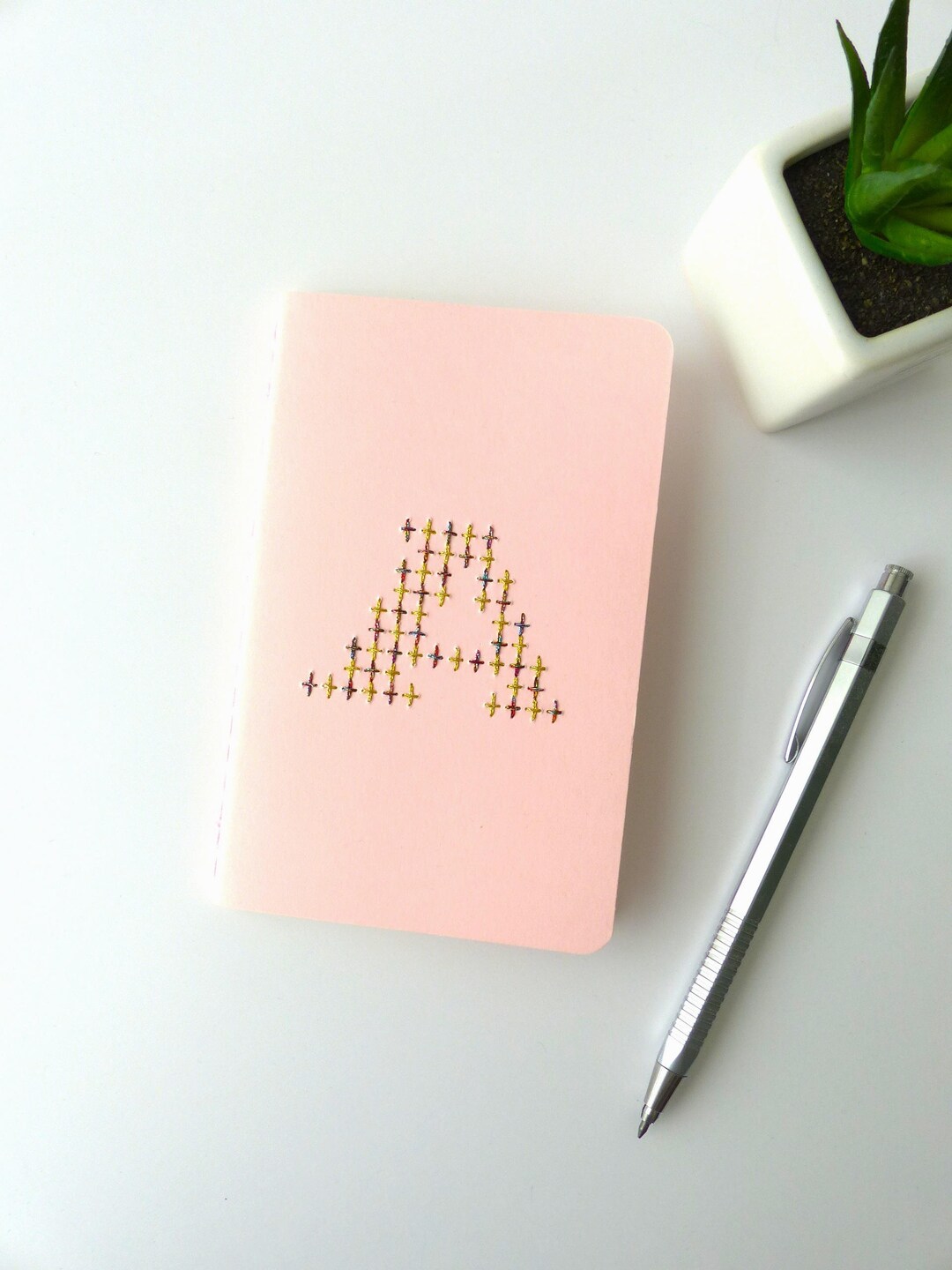 Hand Embroidered Notebook With Shiny Red and Gold Personalized Monogram ...