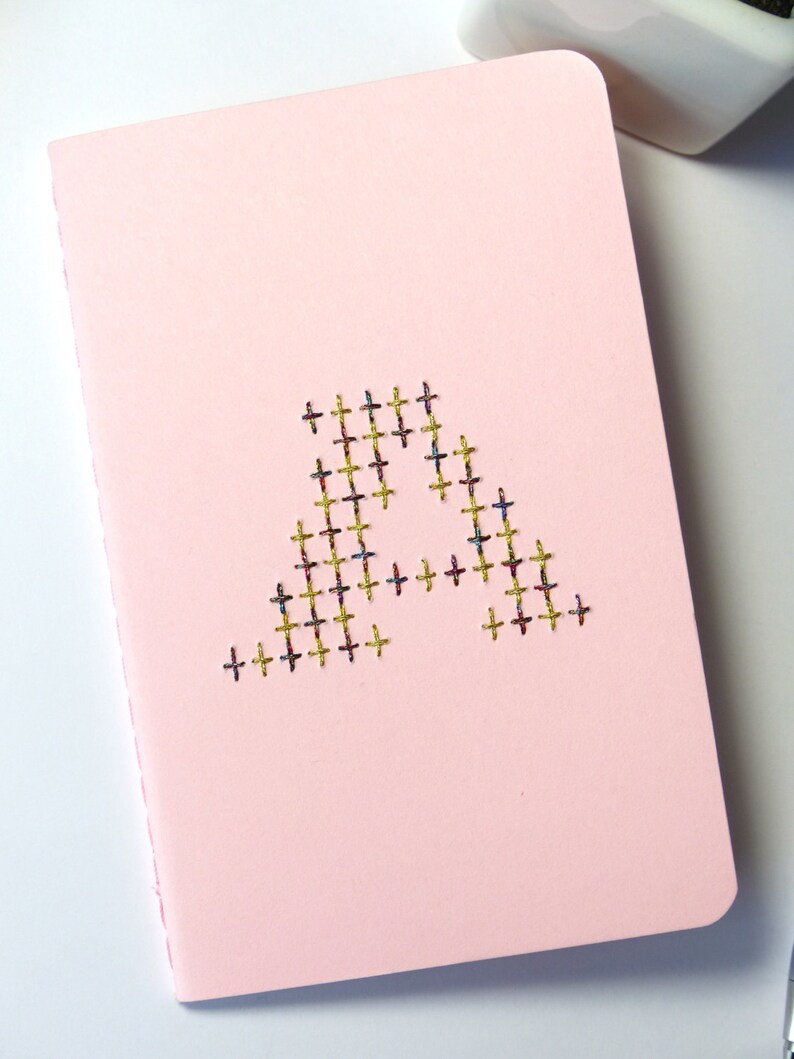 Hand Embroidered Notebook With Shiny Red and Gold Personalized Monogram ...