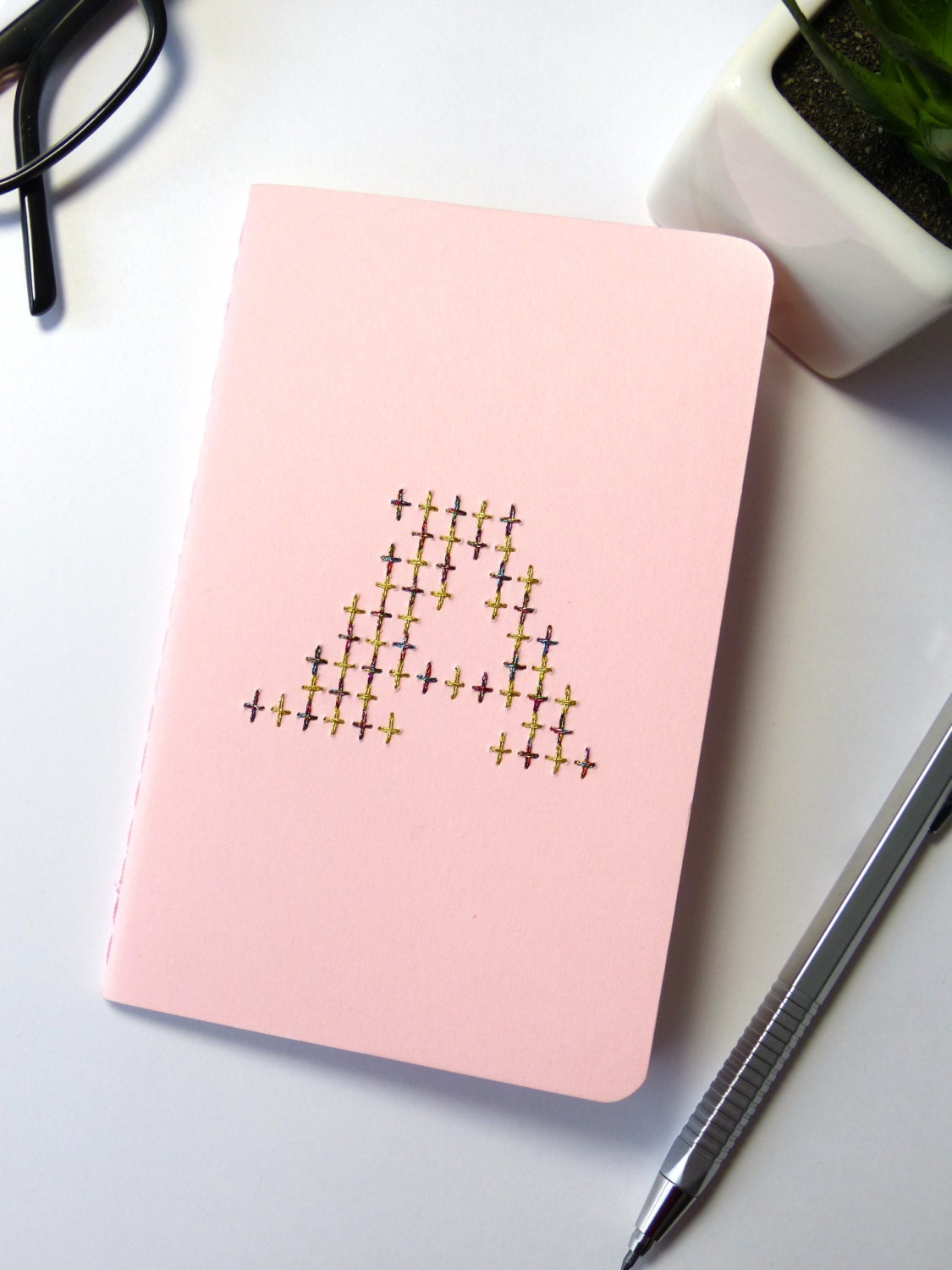 Hand Embroidered Notebook With Shiny Red and Gold Personalized Monogram ...