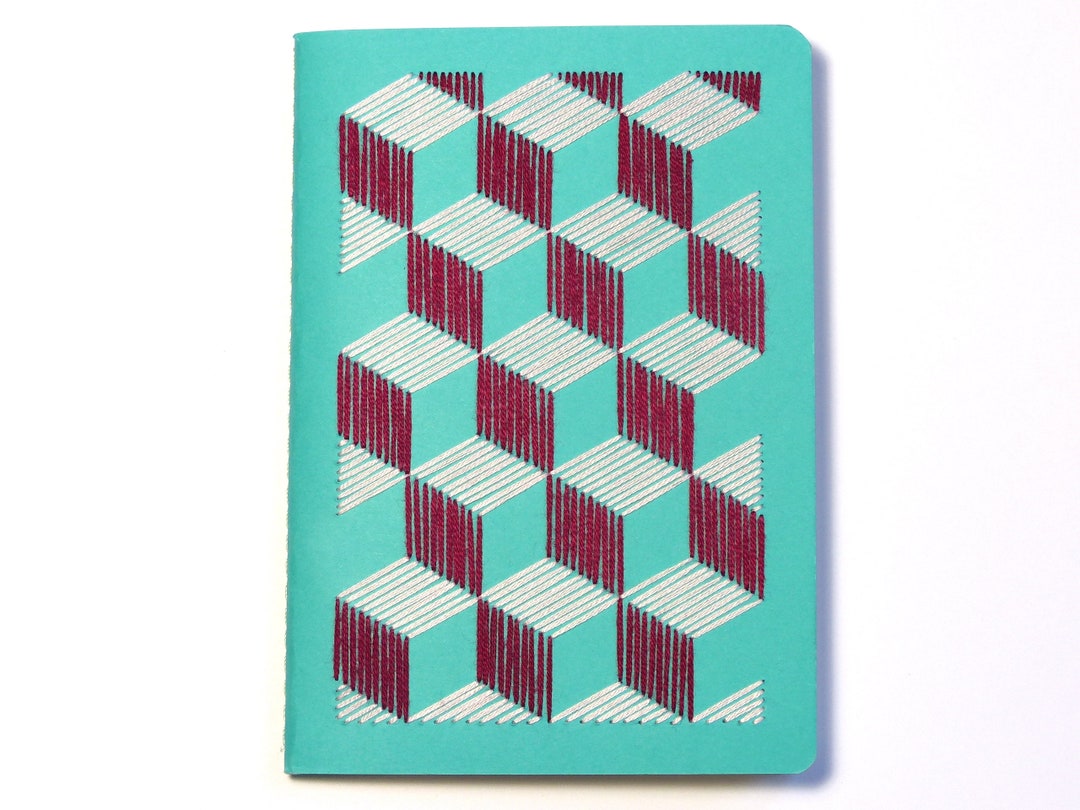 Hand Embroidered Notebook Isometric Pattern 3D Effect Pastel - Etsy