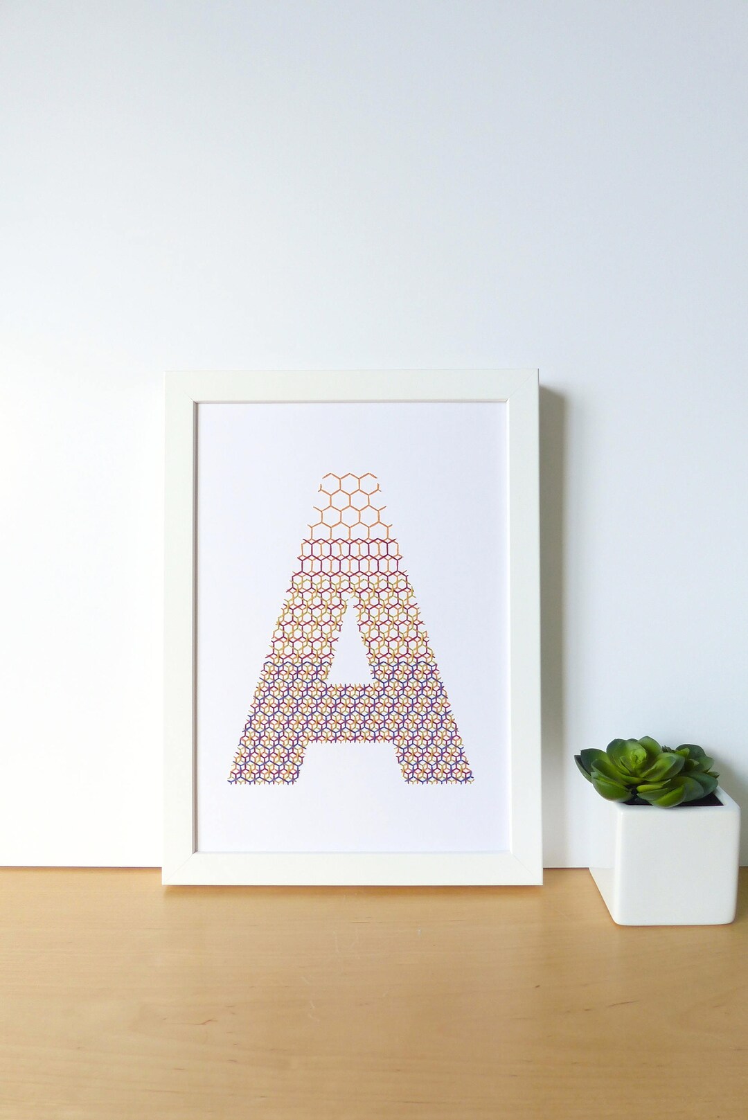 Hand Embroidered Paper Tableau Multicolor Isometric Pattern Typography ...