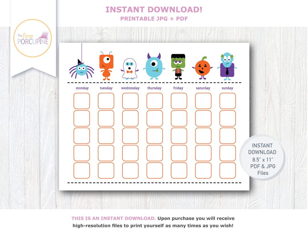 Halloween Themed Sticker Chart, Toddler Rewards Chart, Cute Printable ...