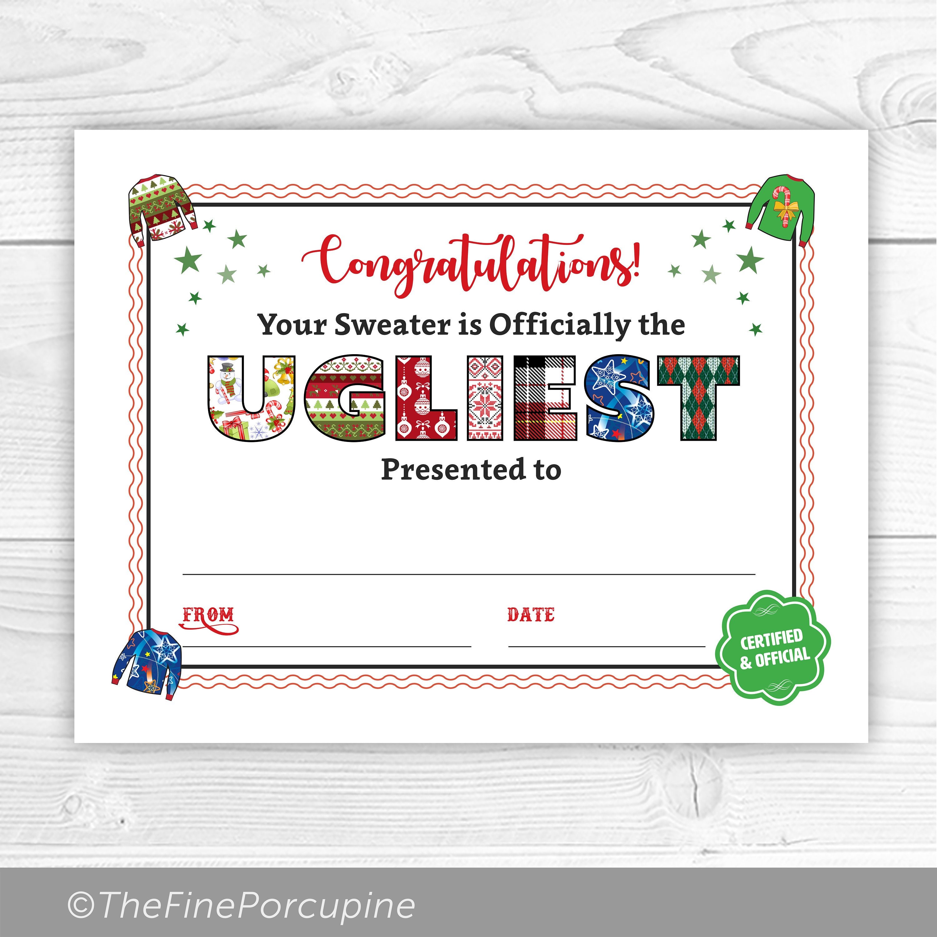 Ugly Sweater Awards Printable Printable Word Searches