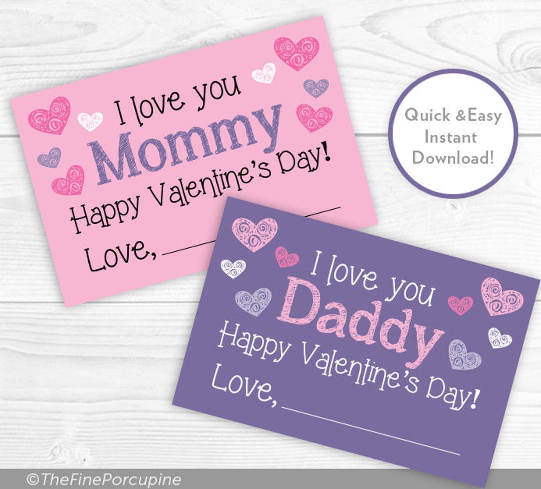 Kids Valentines Printable 4x6 Parents Cards - Instant Download - Etsy