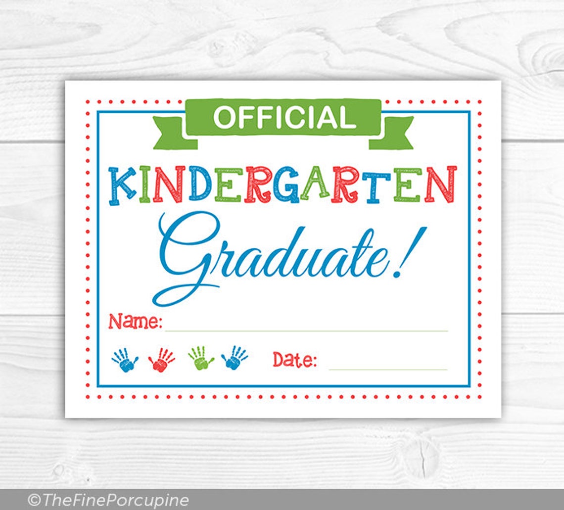 Kindergarten Graduation Printable Certificate - Instant Download - Etsy