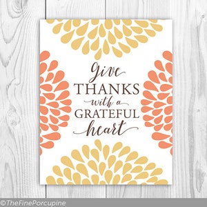 Give Thanks With a Grateful Heart Printable Thanksgiving Sign - Instant ...