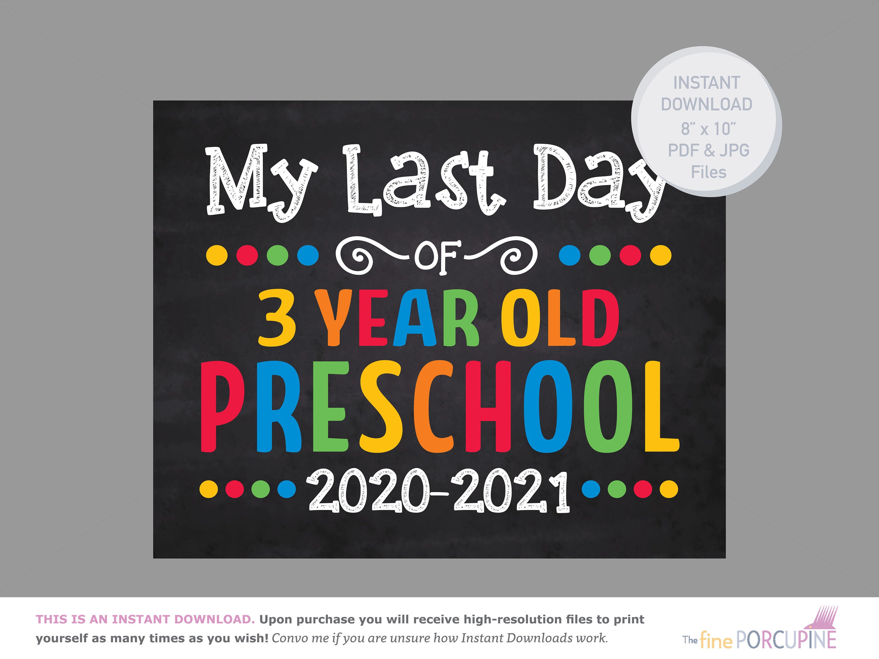 3 year old Preschool Sign Last Day of Preschool PreK3 | Etsy