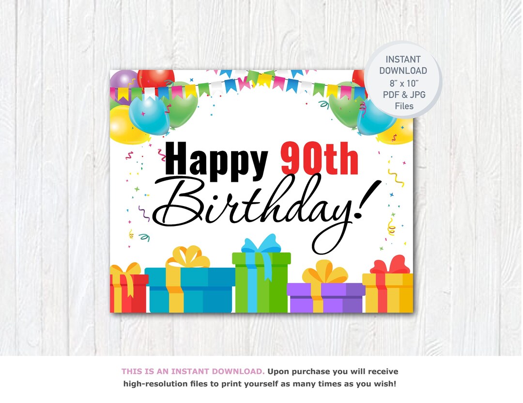 Happy 90th Birthday Sign: Colorful Party 8x10 Photo Prop (digital ...