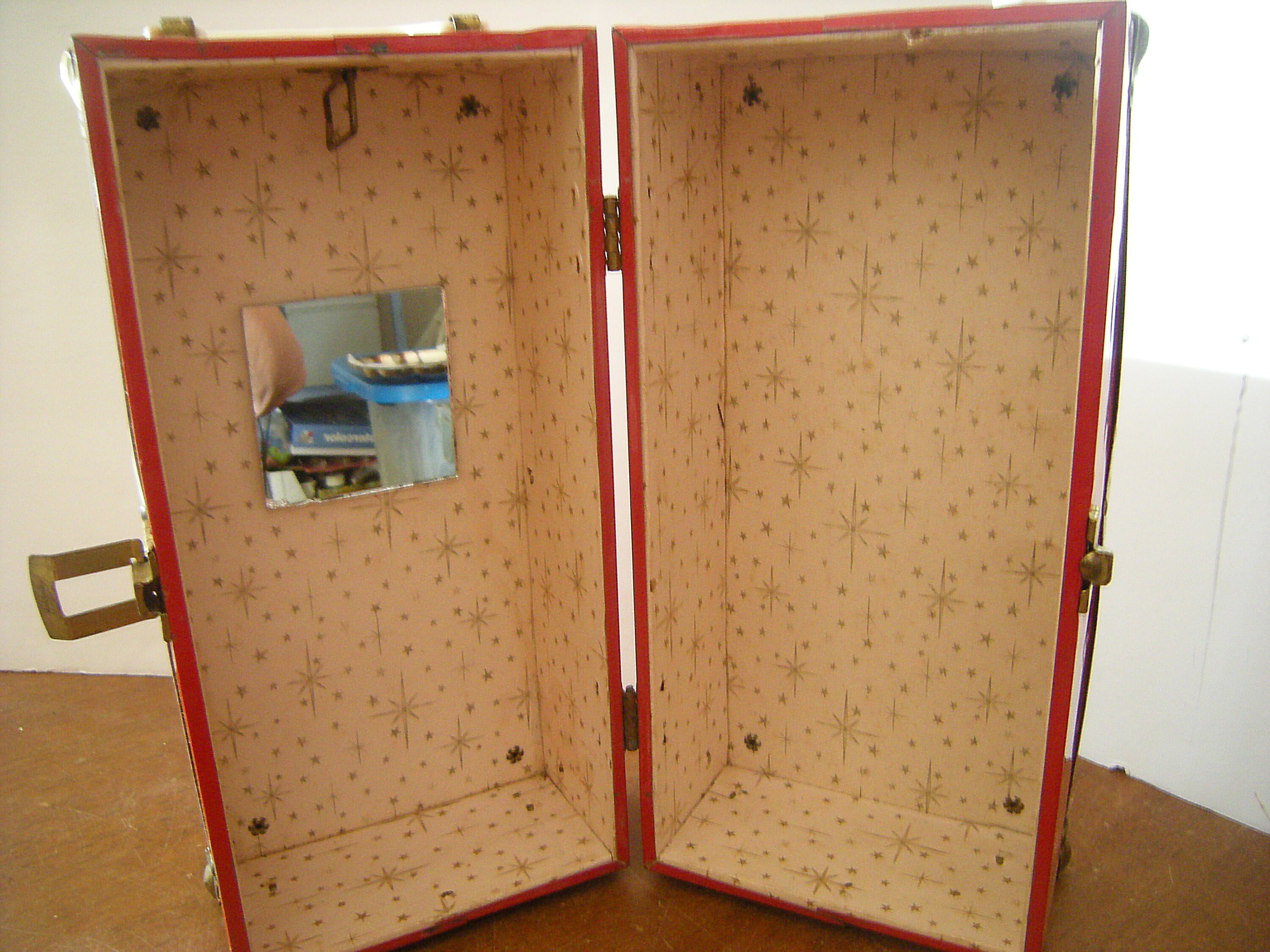 Vtge Doll Trunk-red Metal Trunk-mirror and Hanger-box-bin-storage ...