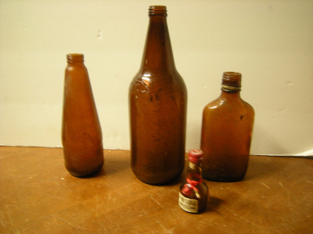 4 Old Bottles-amber Bottles-found Objects-display-collection-liquor ...