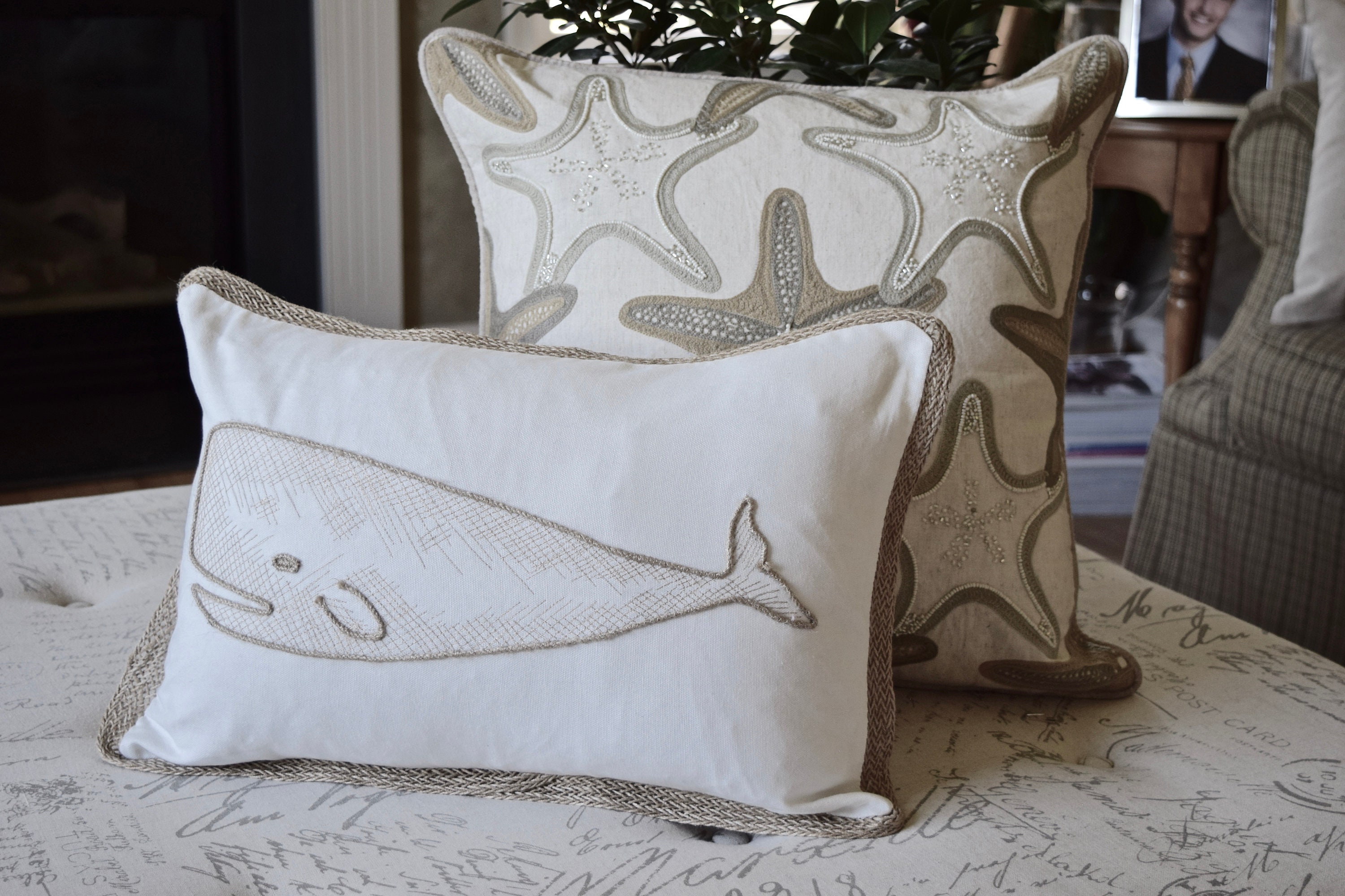 Audrey Whale Cotton Lumbar Pillow, Whale Pillow, Sperm Whale, Cushion ...