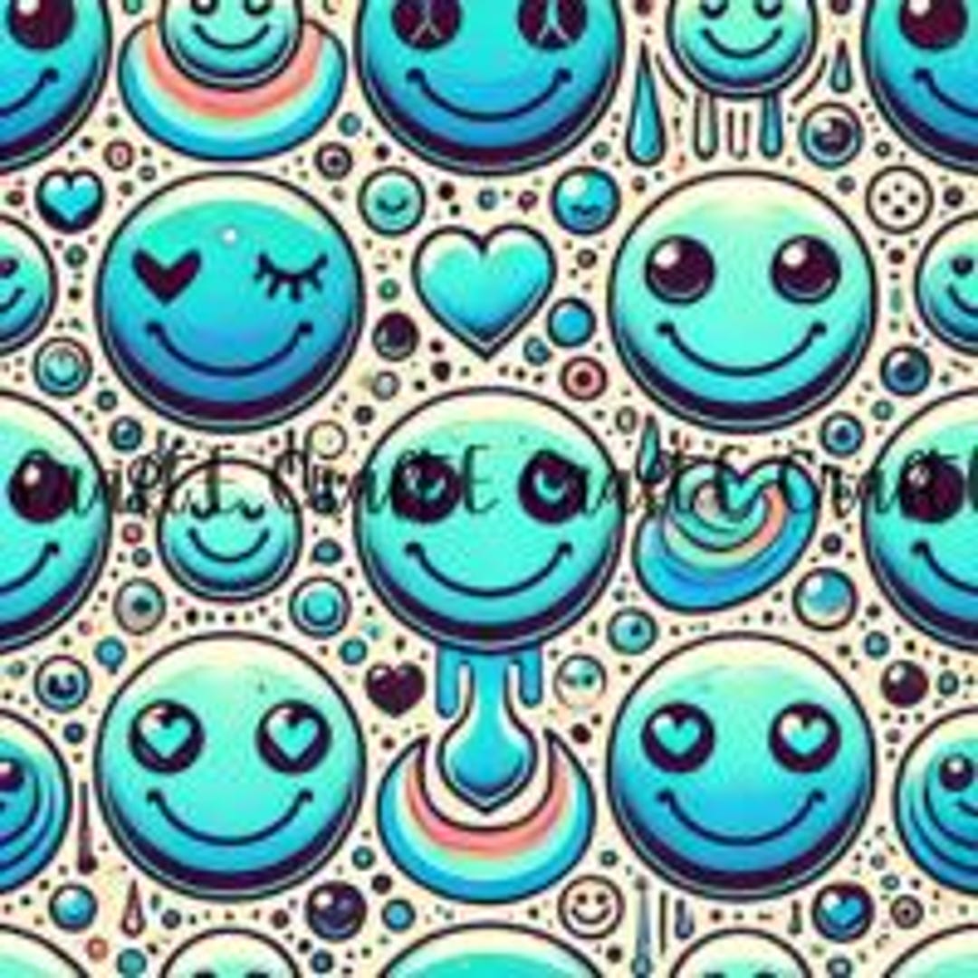 Repeating Smiley Face Design in Cool Colors; Teal Turquoise Smiley Face ...