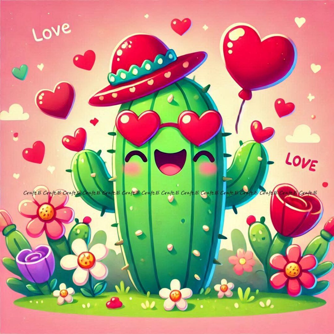 Valentine Cactus With Hearts PNG SVG Digital Download Digital File - Etsy