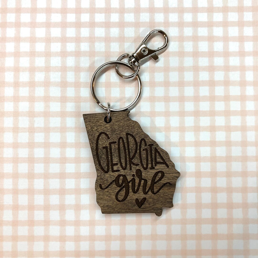 State of Georgia Keychain, Georgia Heart, Keyfob Georgia Girl, Bag Clip ...