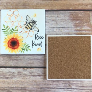 Sandstone Drink Coasters, Furniture Protectors, Bee Lover Gift, Housewarming, Bee Kind, Save the ...