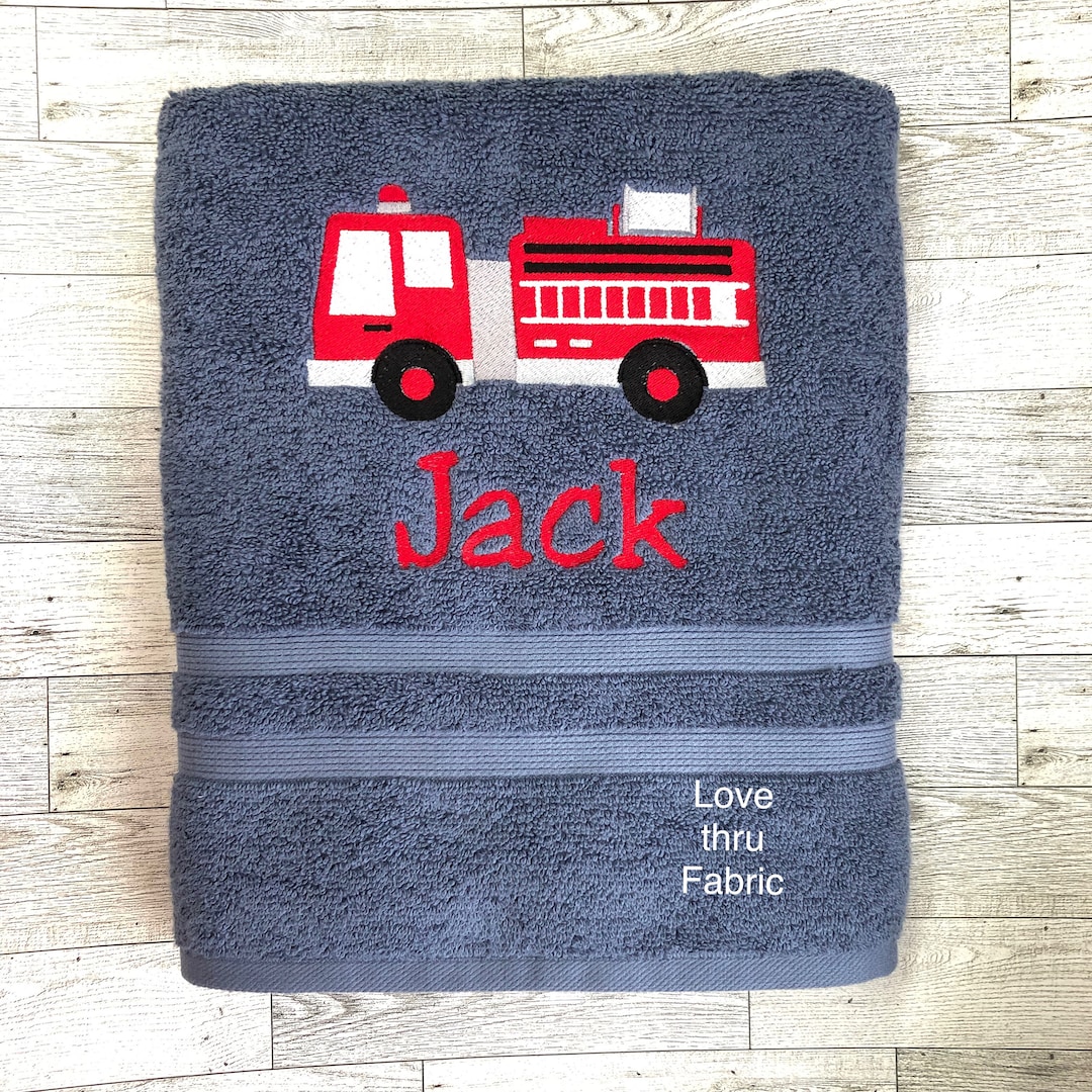 Fire Truck Towel, Firefigher Towel, Personalized Towel, Fireman Theme ...