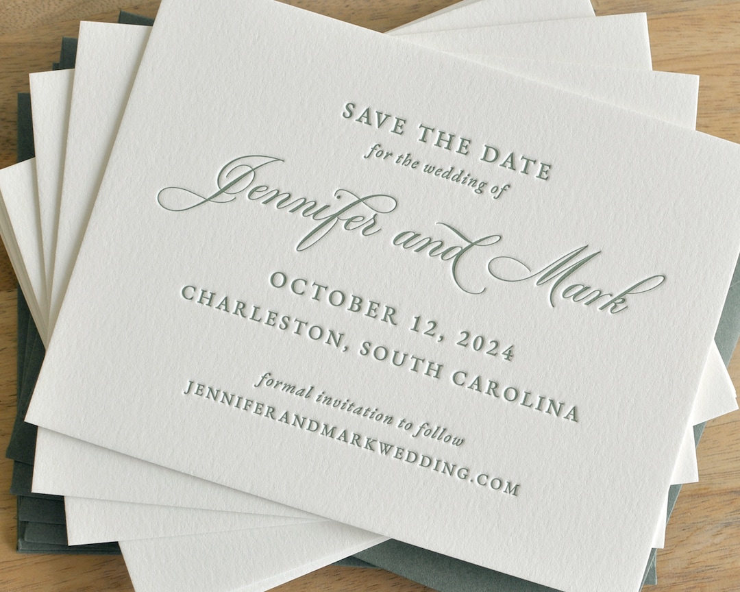 Letterpress A6 Wedding Save the Dates With Addressed Envelopes - 4.5" X ...
